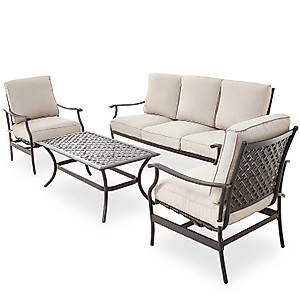 PatioFestival Patio Conversation Set 4Pcs Cushioned Outdoor Furniture Sets with All Weather Galvanized Steel Frame (Beige)