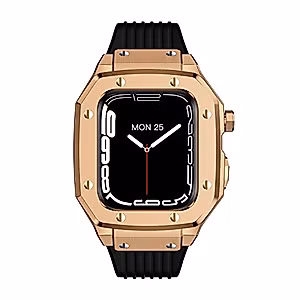 SCHIK For Apple Watch band Series 7 45mm Modification Mod Kit watch Strap For men women Alloy Watch Case Strap (Color : Black rose gold 1, Size : 45mm)