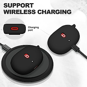 MOLOVA Silicone Case Cover for 2021 New Beats Studio Buds,Comes with Cleaning Pen, Anti-Lost Shockproof Protective Case Cover for Beats Studio Bud Easy Carrying Replacement Case with Carabiner（Black）