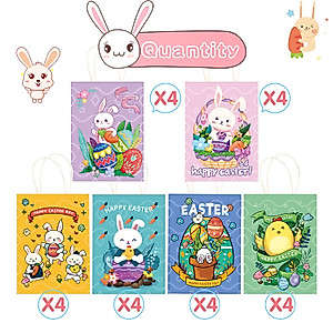 KINQKESO 24 PCS Easter Gift Bags,Easter Bags with Handles for Easter Egg Hunt,Easter Treat Bags with Happy Easter Eggs Bunny Designs for Kids Easter Party Favor Supplies