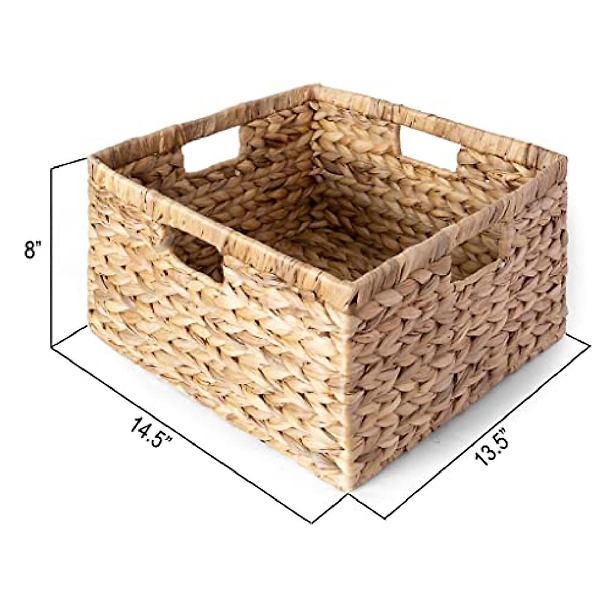 BARIEN 14.5” x 13.5” x 8” (Set of 3) Natural Water Hyacinth Storage Baskets, Rectangular Wicker Basket with Built-in Handles, Large (Natural - Set of 3)