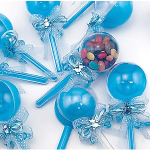 48 Pieces Fillable Baby Rattle Party Favors, Blue with Decorative Bear & Ribbon