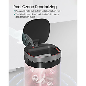 SONGMICS Motion Sensor Trash Can, 13 Gallon Automatic Kitchen Garbage Can, Multi-Colored Indicator Lights, Ozone Odor Control, Stay-Open Lid, Tall, Stainless Steel, Silver ULTB620E50V1