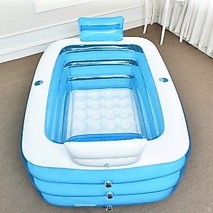 Blue Color Inflatable Bath Tub Plastic Portable Foldable Bathtub Soaking Bathtub Home SPA Bath Equip with Electric Air Pump (Size : 160cm)