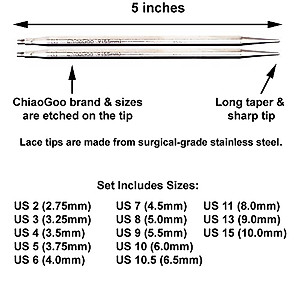 ChiaoGoo Twist Red Lace 5-Inch Complete 7500-C Interchangeable Circular Knitting Needle Set, Sizes US 2, 3, 4, 5, 6, 7, 8, 9, 10, 10.5, 11, 13, 15 with 6 Cords Bundle with 1 Artsiga Crafts Project Bag