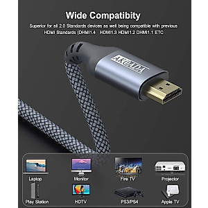 AkoaDa 4K HDMI Cable 15FT, 18Gbps High Speed HDMI 2.0 Braided Cable, 4K-60Hz HDR, Ultra HD, 2K, 1080P, ARC Compatible with TV, PC, PS5/4/3, Projector, Monitor ect.