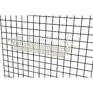 Epoxy Chrome Wire Basket for Pegboard, Slatwall or Gridwall (Set of 6), Merchandiser Baskets, Perfect For Commercial or Retailer, 24” L x 12” D x 4” H, Shallow Baskets (White)