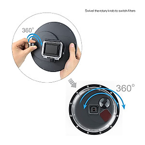 SOONSUN Waterproof Dome Port for GoPro Hero 5 Black Hero 6 Black Hero 7 Black Hero (2018) Camera, Underwater Dome Housing with Filters for GoPro Hero 5 6 7 Black, Built-in Red and 10x Close-up Filters