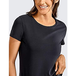 CRZ YOGA Women's Pima Cotton Short Sleeve Workout Shirt Yoga T-Shirt Athletic Tee Top Black Large