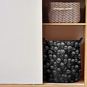 Scary Skeleton Wall Oxford Cloth Laundry Hampers, Black Skulls Stacked Laundry Basket for Bedroom, Laundry and Bathroom, 16.5"W x 17"L
