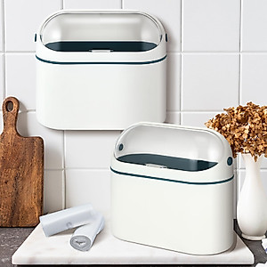 Bokon 2 Pcs Mini Trash Can with Lid Removable Tiny Wall Mounted Trash Can Mini Trash Bin with 4 Roll Thickened Trash Bags Garbage for Desktop Countertop Table Bathroom Office (White)