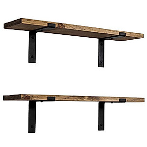 Imperative Décor Rustic Wood Floating Shelves Wall Mounted Storage Shelf with L Brackets USA Handmade| Set of 2 (Special Walnut, 24" x 5.5")