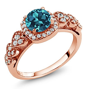 Gem Stone King 18K Rose Gold Plated Silver London Blue Topaz Ring For Women (1.07 Cttw, Gemstone Birthstone, Available In Size 5, 6, 7, 8, 9)
