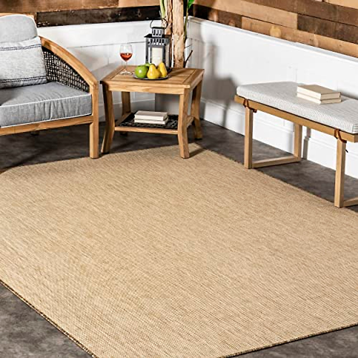 nuLOOM Easy-Jute Nakia Solid Indoor/Outdoor Area Rug, 5' x 8', Natural