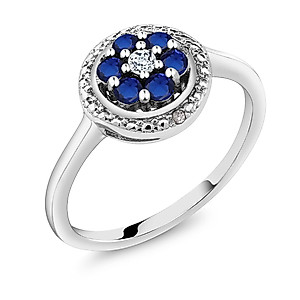 Gem Stone King 925 Sterling Silver Created Sapphire White Topaz and Diamond Accent Women's Ring 0.44 cttw (Size 6)