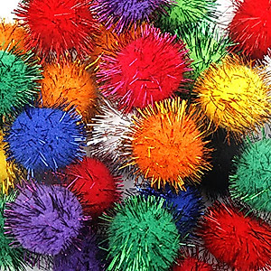 Youngever 30 Pack 1 Inch Cat Sparkle Balls, Cat Glitter Balls, Pom Pom Balls, Interactive Ball Toys for Cat, Kitten, Puppy