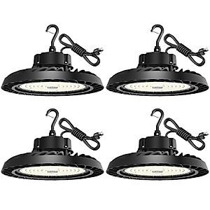 UFO LED High Bay Light 200W 4 Pack, High Bay LED Light 30,000LM (150LM/W) 1-10V Dimmable, 5' Cable with Plug, Hanging Hook, Safe Rope, ETL Listed High Bay Light for Factory Warehouse Workshop