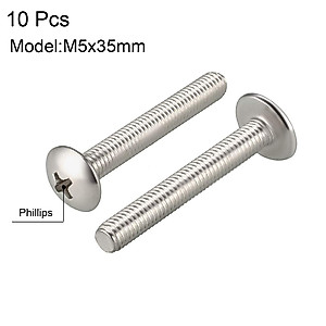 uxcell Machine Screws, M5x35mm Phillips Screw, 304 Stainless Steel, Fasteners Bolts 10Pcs
