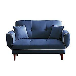 LCH Convertible Bed with 2 Pillows,Loveseat Sleeper Futon, Recliner Couch with Adjustable Armrest and Wood Legs,Living Room Sofa with 5-Angle Backrest for Small Space(Navy Blue)