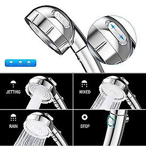 LEPO High Pressure Handheld Shower Head, 3 Spray Settings Water Saving Shower with ON/OFF Switch, Chrome Finish Bathroom Shower Head Sprayer with Holder