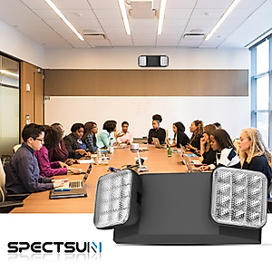 SPECTSUN 6 Packs Black Led Exit Sign with Emergency Lights &Battery Backup -Adjustable Hardwired 2 LED Head-UL Certified-120-277VAC/Commercial Emergency Lights Fixtures for Home/Business.