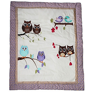 BabyFad Owl Purple 9 Piece Baby Crib Bedding Set 100% Cotton