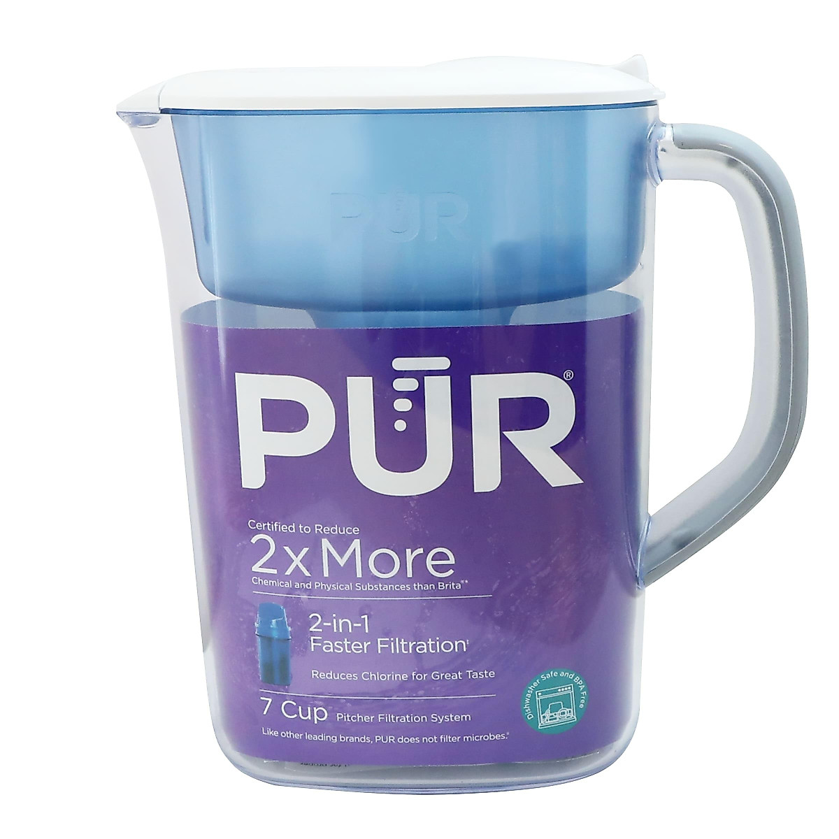 PUR Water Pitcher Filtration System, 7 Cup, Clear/Blue
