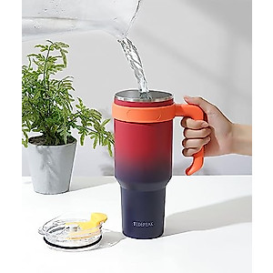 TIDEPEAK 40 oz Tumbler with Handle, Insulated Tumbler with Lid and Straw, Large Metal Sports Water Bottle, Stainless Steel Thermal Travel Coffee Mug Cup, Black