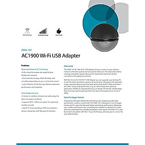 D-Link USB WiFi Adapter AC1900 USB 3.0 Dual Band Long Range Wireless Network for Desktop PC Laptop Gaming (DWA-192)