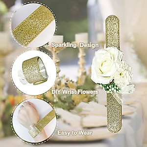 Tutuone 6 Pcs Slaplet Wrist Corsage Bracelets Corsage Wristlet Bands DIY Wrist Corsages Accessories for Wedding,Prom and Bridal Shower Party Wrist Corsages (Golden)