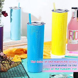 16 Packs Skinny Tumblers with Straws and Lids, 20 oz Stainless Steel Slim Tumblers Double Wall Vacuum Insulated Coffee Cups Solid Color Thin Travel Mug for Hot Cold Drink, 16 Colors