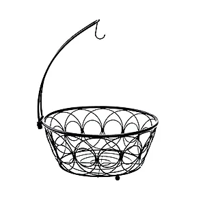 TutiFruti Fruit Bowl With Banana Holder, Fruits on Basket Do No Top Over, Conveniently Balanced, The Size and Color Your Family Expects. (Black Satin), 16X12.