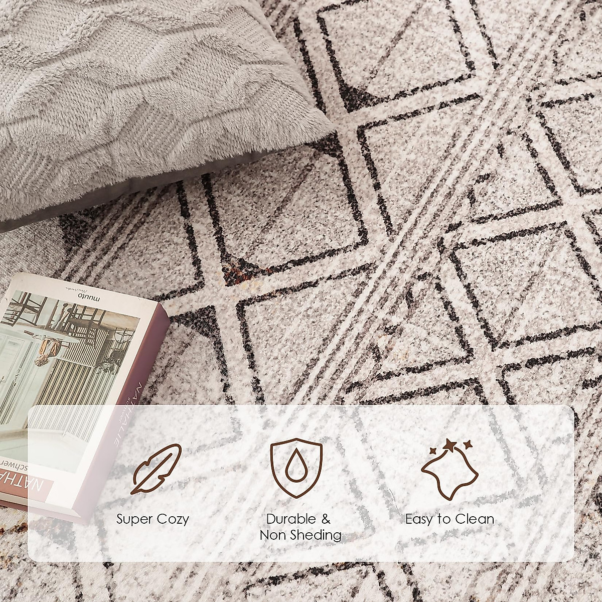 OMERAI Washable Rugs 5x7 Boho Washable Rug Anti-Slip Backing Soft Woven Washable Rug for Living Room, Bedroom, Home Decor, Beige Washable Area Rug (5'x7', Khaki)