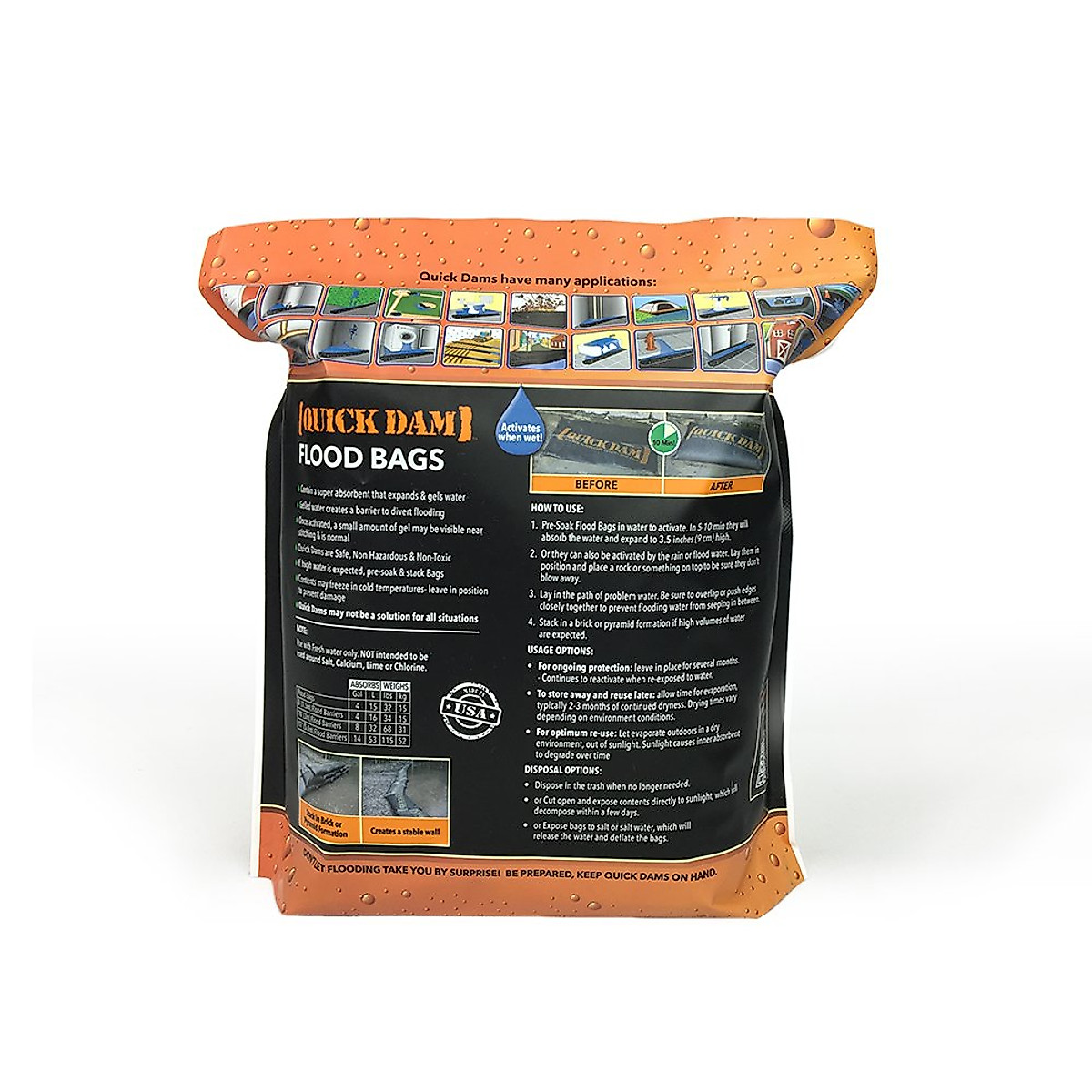 Quick Dam - QD1224-6 Water Activated Flood Bags 1ft x 2ft, 6-Pack