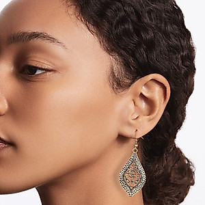 MJartoria Antique Teardrop Hook Dangle Earrings with Filigree Flower Pendant Lightweight Drop Earrings for Womens Hammered Earrings Indian Vintage Bohemian Jewelry