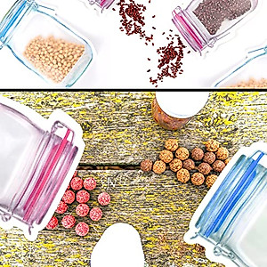81 Pcs Reusable Mason Jar Bottle Bags,Washable Multi-Size Mason Jars Ziplock Food Storage,Fresh Leak-Proof Snack ziplock Bag with Black Label Sticker,Silicone Funnel for Kitchen,Camping,Travel,Office