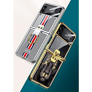 SHIEID Samsung Z Flip 4 Case, Z Flip 4 Case with Ring Phone Case, Electroplating Color Painting Tempered Glass Protective Cover for Samsung Galaxy Z Flip 4 5G, Limited Edition Gray