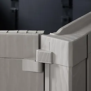 Toomax Stora Way All Weather Outdoor XL Horizontal Storage Shed Cabinet for Trash Can, Garden Tools, and Yard Equipment, Taupe Gray and Anthracite