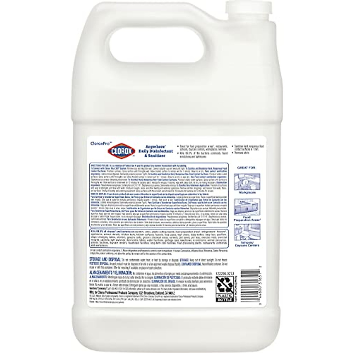 CloroxPro Anywhere Daily Disinfectant and Sanitizer, No-Rinse Food Contact Sanitizer, Refill, 128 Fluid Ounces