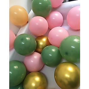 Pink Sage Green Balloons – Assorted Nude Pink Olive Green Gold Balloons 12inch for Gender Reveal Bridal Shower Cactus Party Decorations (Sage Green +Pink)