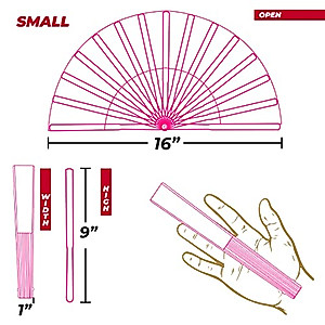 CTT CREATIONS CTT-Mini Folding Fan- 9 inches Tall 16 inches Wide- Hand Fan Clear Sparkly PVC -Pink and White Pure Electric - See Throught Light Material Fan for Events Rave Concert and Festival-