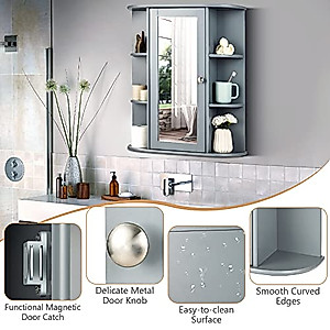 LOKO Bathroom Medicine Cabinet with Mirror, Bathroom Mirror Cabinet with 6-Position Adjustable Shelf, Bathroom Wall Cabinet with Single Mirror Door, 23.5 x 6.5 x 28 inches (Grey)