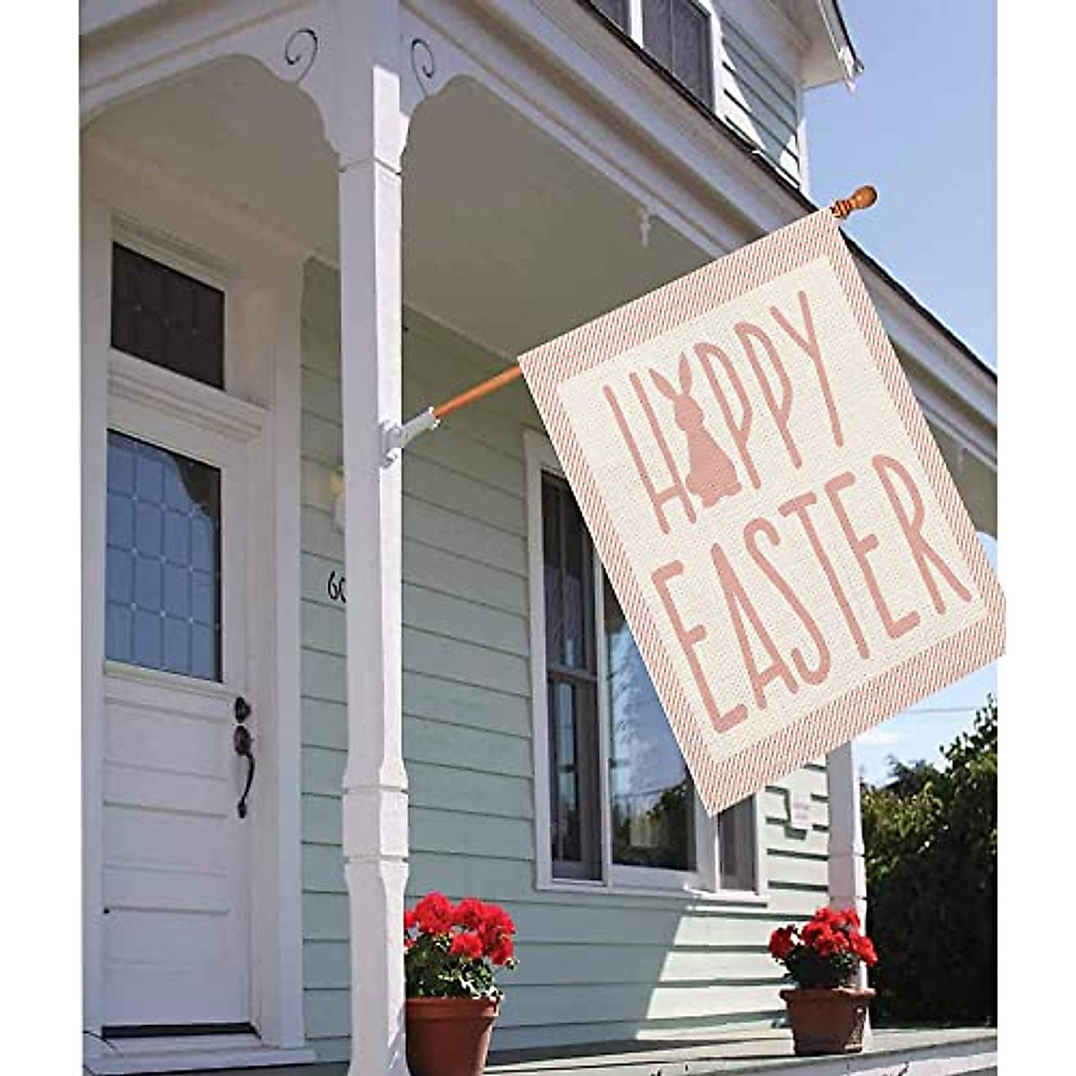 Easternproject Happy Easter Rabbit House Flag Double Sided Pink White Stripes Easter Bunny Burlap Garden Flags Spring Rustic Farmhouse Yard Outdoor Decoration 28x40 Inch