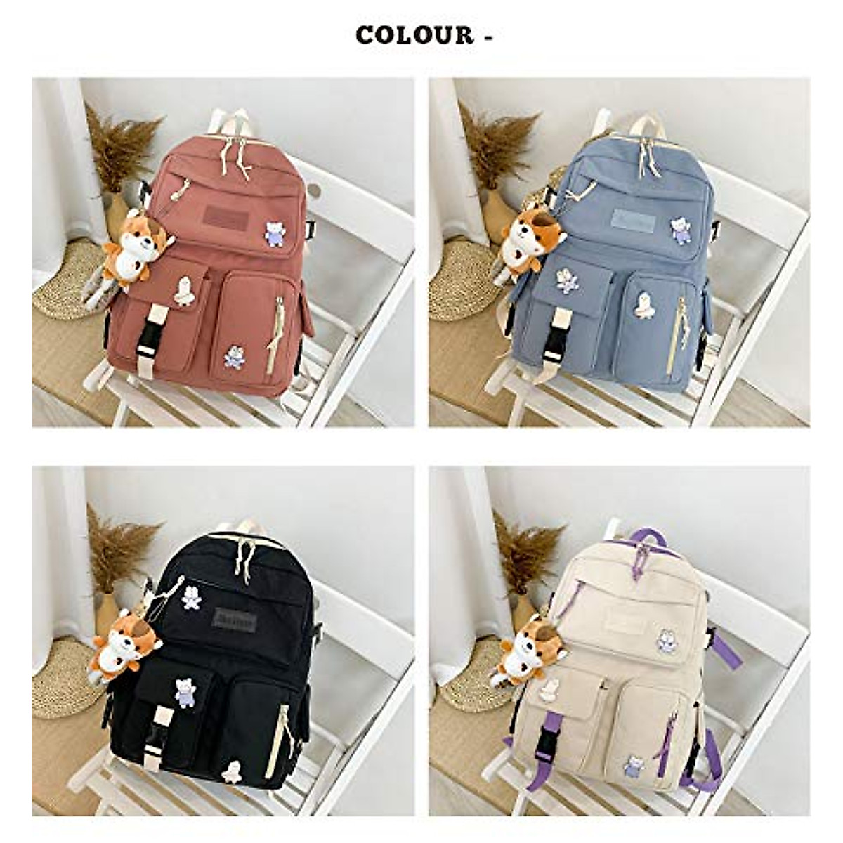 Laptop Backpack for Girls Women Ladies Backpack Bag Bookbag Set with plush toy for Teen Girl (Black)