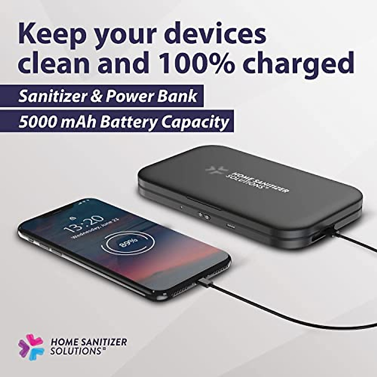 UV Phone Sanitizer with Smartphone Charger Powerbank 5000 mAh - Collapsible Ultraviolet Disinfection and Sterilization Light Box for Keys Wallet Money Jewelry