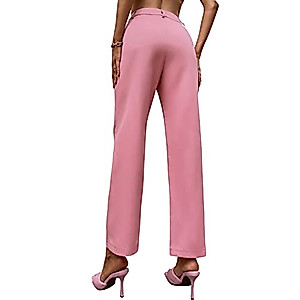 SweatyRocks Women's Slant Pocket High Waist Straight Leg Anti Wrinkle Pants Watermelon Pink S