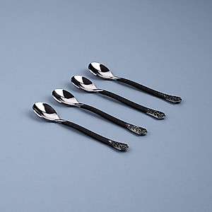 Gourmet Settings 4-Piece Mini Spoons Set, Avalon Collection Matte/Polished Small Stainless Steel Teaspoons, Demitasse Espresso Cutlery, Dishwasher Safe