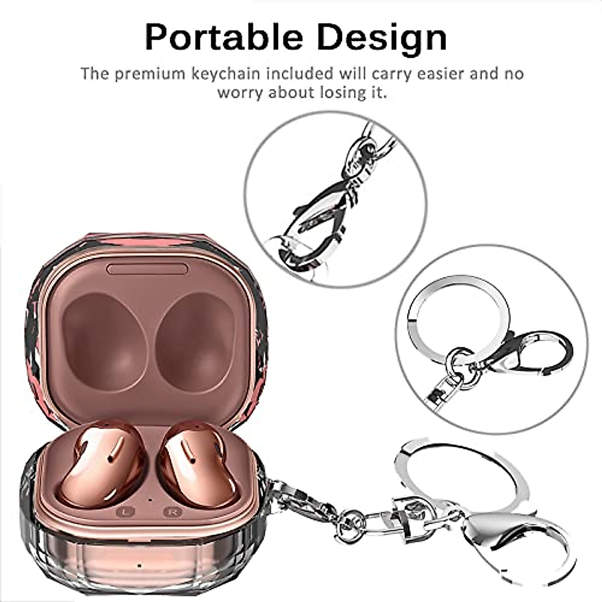 Miimall Compatible with Samsung Galaxy Buds 2 Pro 2022/ Galaxy Buds 2 Case 2021/ Galaxy Buds Pro Case 2021/ Galaxy Buds Live 2020 Case Cover Crystal Case for Samsung Earbuds with Keychain(Clear)