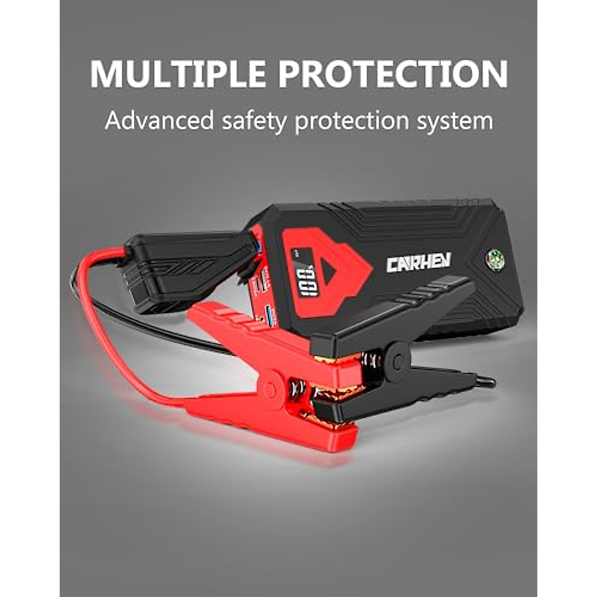 CARHEV 3000A Jump Starter, 24000mAh Car Battery Jump Starter (up to 8.0L Gas and 8.0L Diesel Engine) Battery Jumper Starter Portable, 12V Car Jumper Starter Portable with LED Light and USB QC 3.0