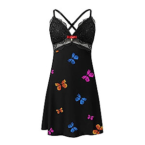 Pzhhzpingg Sexy Dresses for Women Party Club Night Print Sleeveless Lace Dress Nightdress Elegant dresses